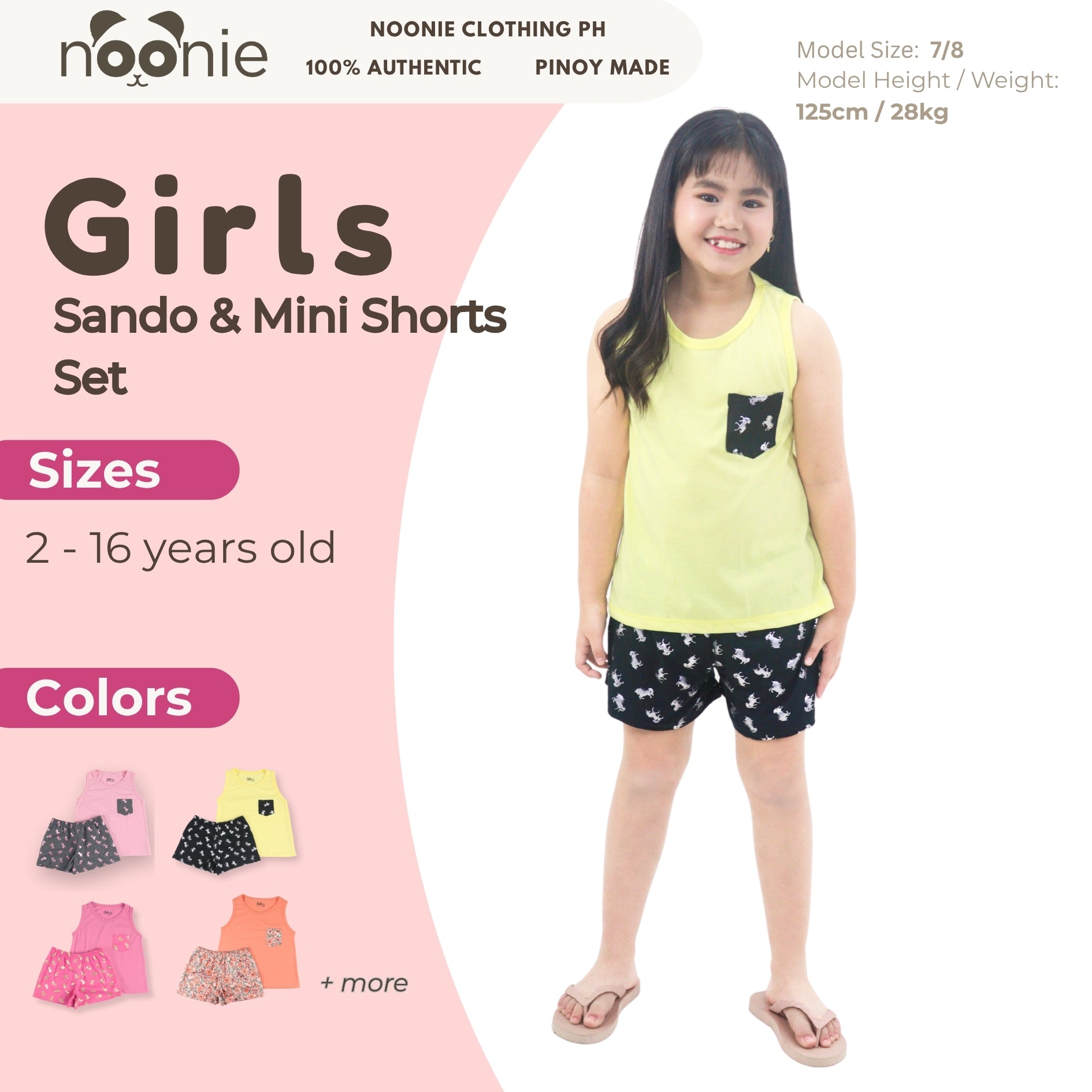 Noonie- Girls Terno (2-16Y) - Cotton Sando Tank & mini Shorts Set - Te ...